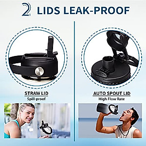 Half Gallon Water-Bottle with straw - 64oz Vacuum Insulated Water Bottles with Paracord Handle, Straw Spout Lids, Water Bottle Carrier Holder, Protective Cup Mat, 2 Liter Stainless Steel Water Jug