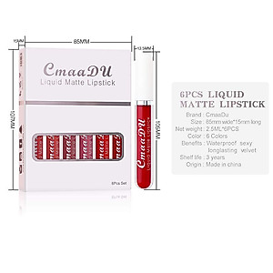 evpct CmaaDu 6Pcs Lipstick Matte Liquid Lipstick Lipgloss Set for Women, Dark Plum Wine Rose Mauve Red Nude Pink labiales mate 24 horas originales matte larga duracion 24 Hour Lipstick A-02