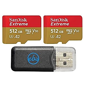 SanDisk Extreme MicroSDXC 512GB (2 Pack) Memory Card for Hero 11 Black and Hero11 Black Mini GoPro Action Camera (SDSQXAV-512G-GN6MN) U3 V30 Bundle with 1 Everything But Stromboli MicroSD Card Reader