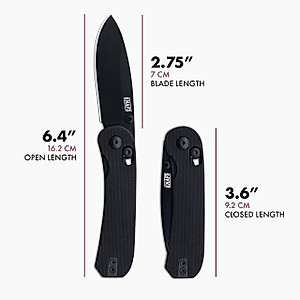 Knafs - Lander 3 Folding Pocket Knife with Clip - EDC for Men, Women, Everyone - Black Stonewash Blade - Black G10- Handle