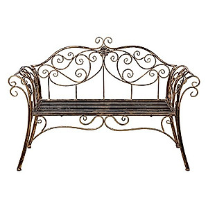 Cr Outdoor Patio Chair Garden Park Bench Metal Antique Garden Bench with Decorative Cast Iron Backrest