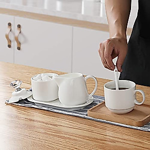 ONTUBE Porcelain Sugar and Creamer with tray and Crystal Lid Set of 4, Silver