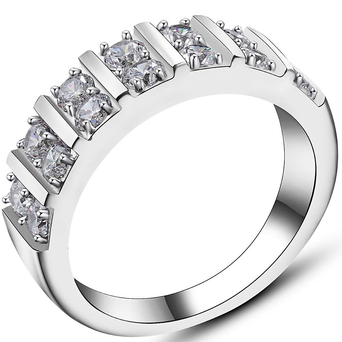 Jude Jewelers Stainless Steel Cubic Zircon Eternity Wedding Engaegment Band Ring (Silver, 7)