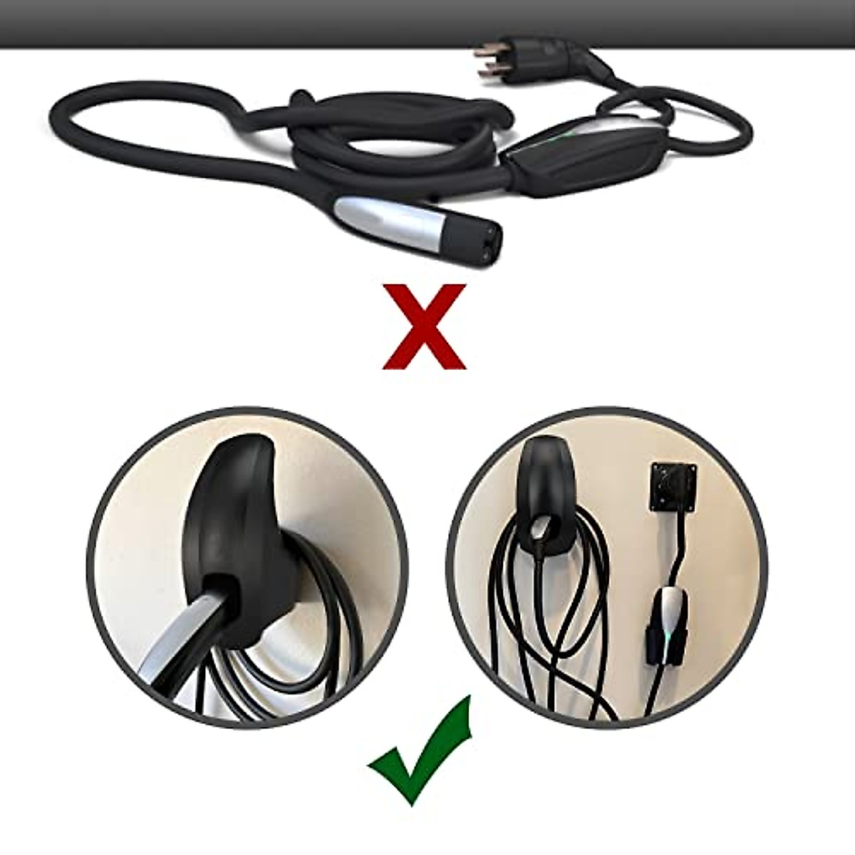 SEVEN SPARTA Charging Cable Holder with Chassis Bracket for Tesla Model 3 Model Y Model X Model S Charger Cable Organizer Tesla Accessories Car Wall Connector (Black)