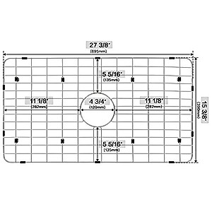 MONSINTA Kitchen Sink Grate and Sink Protectors for Kitchen Sink, Kitchen Sink Bottom Grid, 27 3/8" x 15 3/8" Sink Grid, Sink Protector with Center Hole for Single Sink Bowl