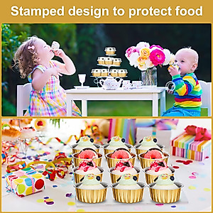 200 Pack Aluminum Foil Cupcake Baking Cups 5oz Cupcake Liners Dessert Cups with Lids Disposable Cupcake Cups Mini Cake Containers Flan Molds Tin Mini Muffin Liners for Wedding Birthday (Gold)