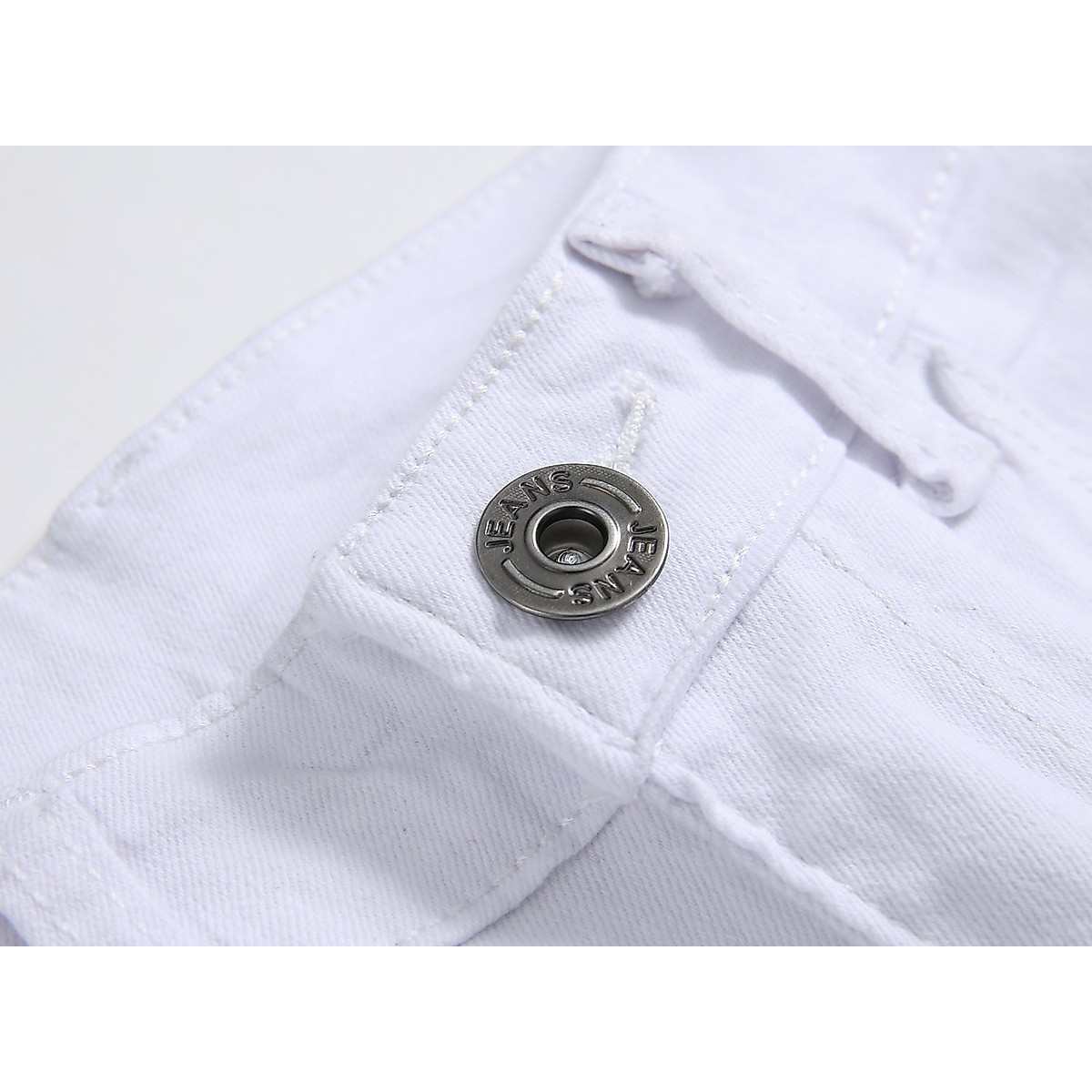 Boy's White Slim Fit Skinny Jeans Ripped Elastic Waist Pants with Zipper for Kids,White,14 Slim