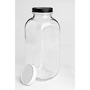 Glass Milk Bottle With 2 Extra Leak Free Lids and Measuring Marks Vintage Jugs 32 Ounces (Set of 2) Made in USA by Crystal Country