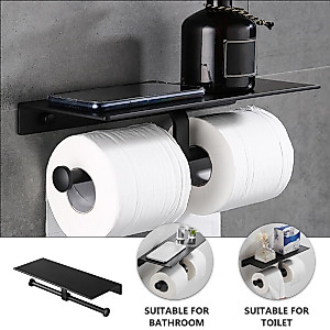 HOOTNEE Towel Holder Storage Shelf Paper Towel Rack Black Wall-Mounted Aluminum Space-Saving Bathroom Utility