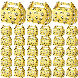 Feifeiya 30 Pcs Bee Candy Boxes with Handles Paper Bee Party Favor Treat Boxes Easy Assemble Bee Gift Bags Bee Party Favor Bags for Birthday Bee Decorations Baby Shower Wedding Kids Bee Party Supplies