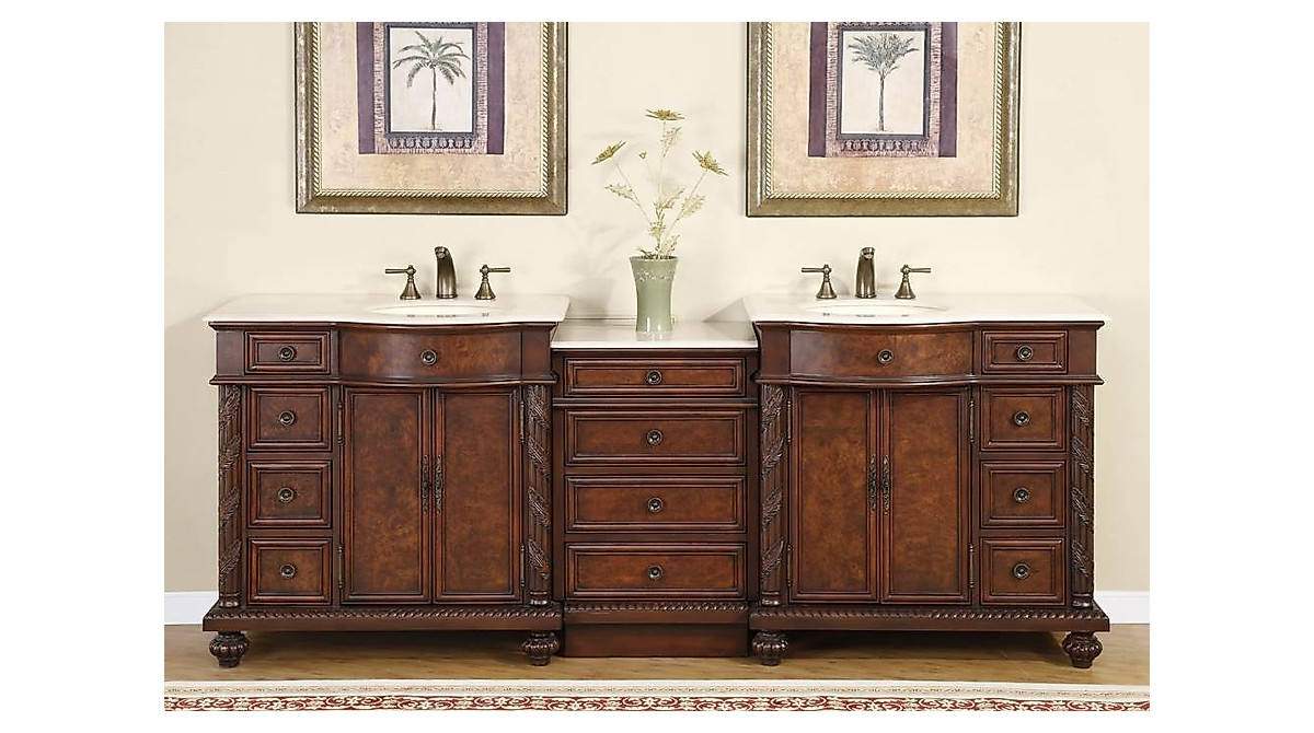 Silkroad Exclusive 90" Double Sink Vanity - English Chestnut