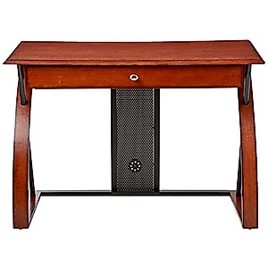 OSP Home Furnishings Aurora Computer Desk with Pull-Out Keyboard Tray, Medium Oak Finish and Black Accents