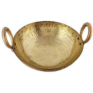 m-fit Pure Brass (Pital) Hand Made Heavy Hammered Kadhai Kadai Cheenachatti for Cooking 3000 ml Brass