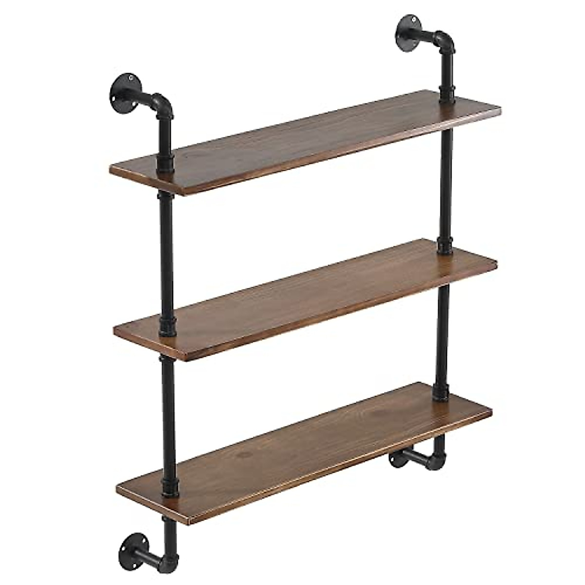 Phaxth Industrial Pipe Shelving, 3 Tiered Wall Mounted Pipe Wood Shelves, 27" W