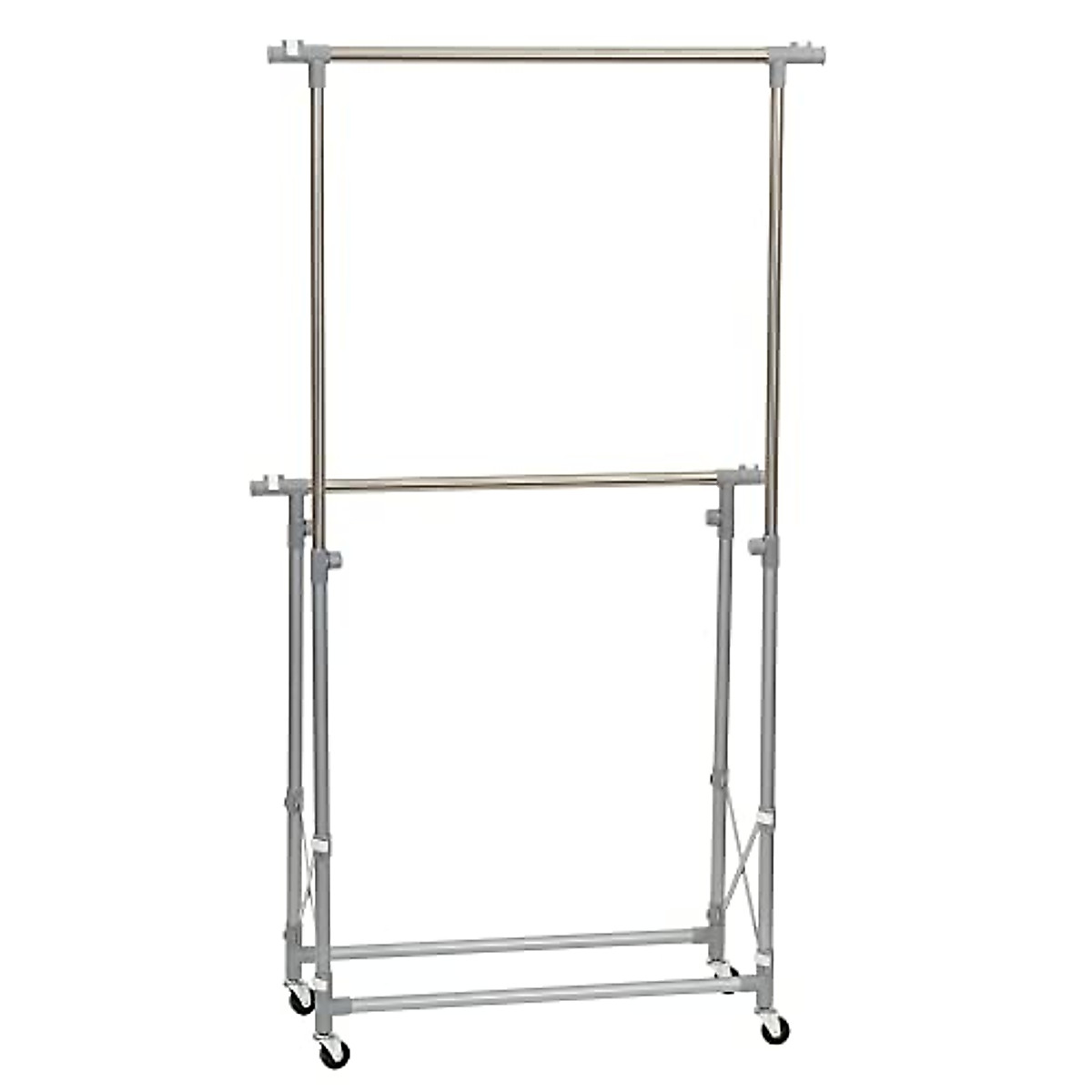 Household Essentials 3307-1 Folding Double Garment Rack with Wheels | Hang and Dry Clothes, Silver