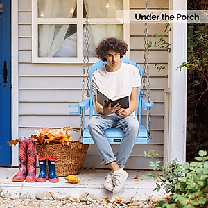 VINGLI HDPE Heavy Duty Porch Swing, 880 LBS Patio Swing with Rotatable Cup Holder, Recycled Plastic Porch Swing with Ergonomic Design, for Garden, Yard, Patio, Lake Blue