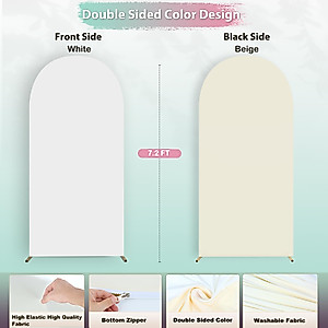 7.2 FT Arch Backdrop Cover 2 Sided Color Chiara Backdrop Cover with Zipper Spandex Fitted Round Top Wedding Arch Stand Covers High Elasticity Arch Cover Backdrop Fabric for Baby Shower Birthday Party