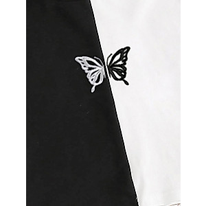 SOLY HUX Girl's 2 Piece Outfits Colorblock Butterfly Tee Top and Plaid Pants Set Black White 10Y