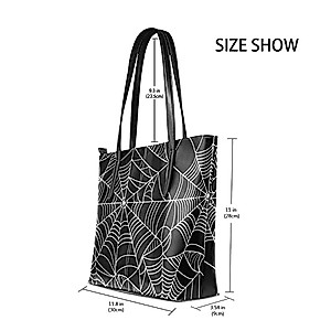 Leather Tote Bag for Women with Zipper Handbags Shoulder Bag Spider Web Black Pockets Work Travel Small Office Business