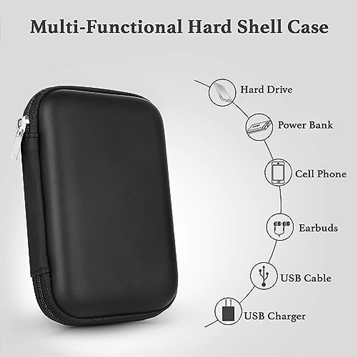 Premium Hard Shell Travel and Storage Case: Stylish and Protective Organizer for Earbuds, Earphones, Chargers, Cables, and Small Electronic Accessories - Black, with Accessory Pocket