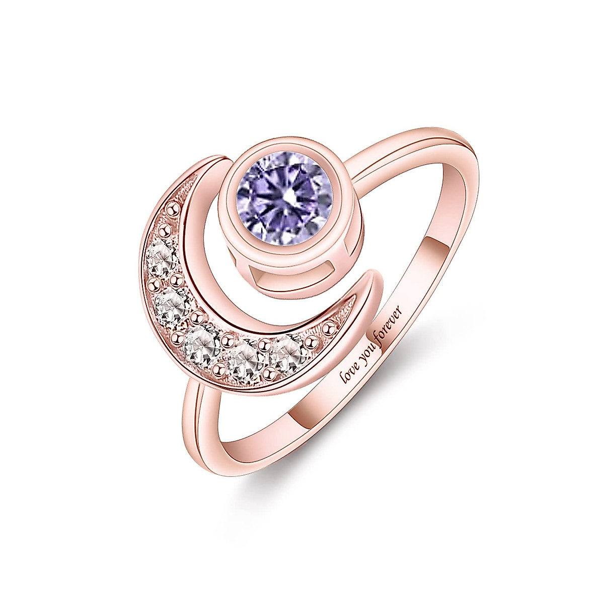 BAUMA AUTO Personalized Birthstone Ring with 1-6 Birthstones & Custom Names Heart Stone Rings for Women Mother's Day Anniversary Birthday (Silver 1-2)