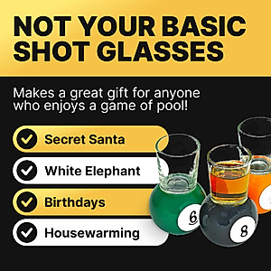 Billiards Pool Ball Shot Glasses, Set of 9 - Fairly Odd Novelties - Fun Sports Bar Drinking Gift Pack, Multicolor,1 ounce