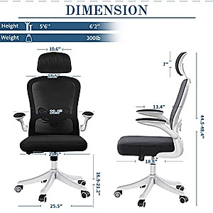 ZXBEER Office Chair Ergonomic Desk Chair Lumbar Support Height Adjustable Computer Chair with Flip-up Armrests, Mesh High Back, and 360° Rocking Function Swivel Task Chair for Home Office