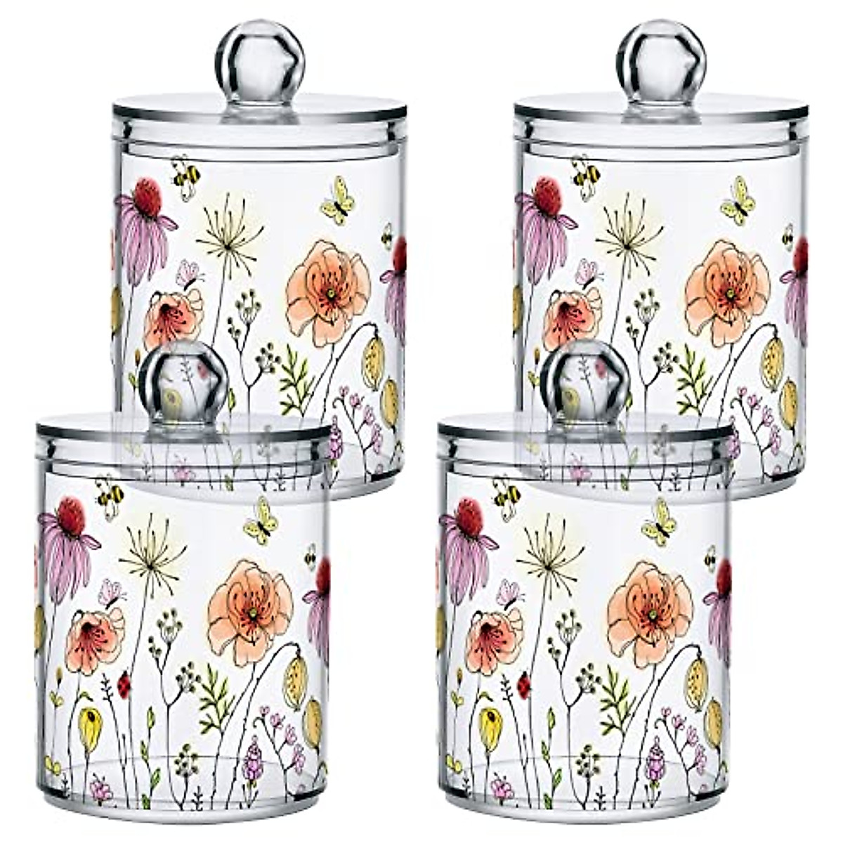 2 Pack Qtip Holder Dispenser with Lids, Flowers Floral Dragonfly Plastic Storage Containers,Bathroom Canisters Organizer for Cotton Ball, Cotton Swab, Cotton Round Pads, Floss 21213294