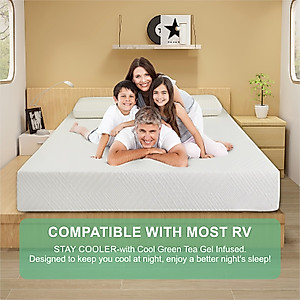 Opoiar 10 Inch Memory Foam Mattress, RV King Mattress in A Box, RV Mattress, Cooling Gel Green Tea, Pressure Relieving, Certipur-Us Certified, Medium Firm Mattress for Travel Camper Trailer Truck