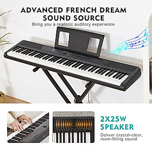 MUSTAR Digital Piano 88 Key Weighted with Stand, 88 Key Semi Weighted Keyboard Piano MEP-1100, Electric Piano Keyboard 88 Keys for Beginners, 2x25W Stereo Speakers, Case, Sustain Pedal, ABS, Black