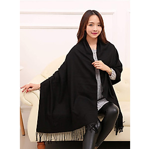 Anboor Super Soft Cashmere Blanket Scarf with Tassel Solid, Black, Size Large