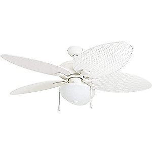 Honeywell Ceiling Fans Inland Breeze, 52 Inch Tropical Indoor Outdoor Ceiling Fan with Light, Pull Chain, Three Mount Options, Weather Resistant Blades - 50511-01 (White)