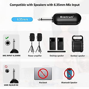 Bietrun Wireless Microphone Headset with 1/4''Plug, 165ft Range, UHF Wireless Headset Mic & Handheld Mic 2 in 1, for Karaoke Speaker, Amplifier, Mic Speakers, PA System, Teaching, Fitness (Black)