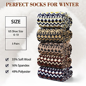 Trifabricy 5 Pairs Comfortable and Warm Wool Socks - Thick Knit Cabin Socks for Women and Men, Cozy Winter Gifts