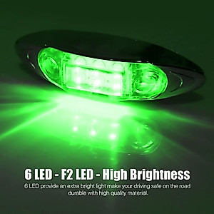 MADCATZ 2.5 Inch 6 Pcs of Green Mini Side Marker Clearance Lights w/Chrome Housing 6 LED F2 Bulbs Indicator Lamp 24V DC for Heavy Duty Truck Trailer Camper RV Boat QR6
