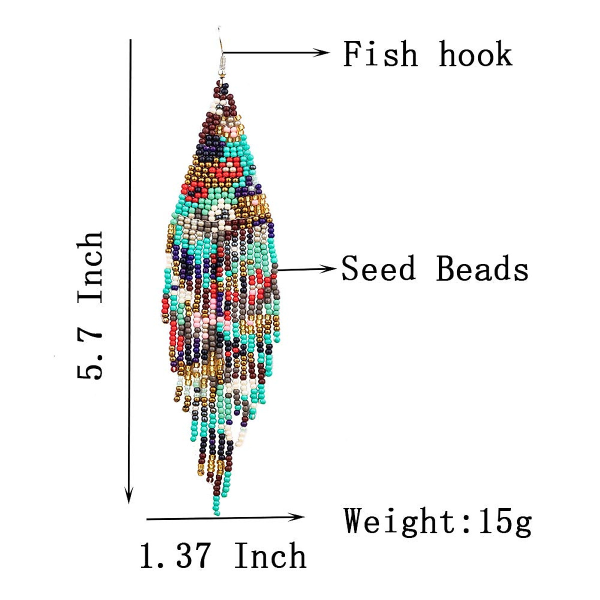 Luluping Long Beaded Dangle Earrings – Boho Native Handmade Seed Bead Tassel Earrings for Women, Bohemian Large Statement Beaded Drop Fringe Earrings (Colorful Beaded Earrings D)