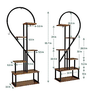 POTEY 6 Tier Metal Plant Stand, Creative Half Heart Shape Ladder Plant Stands for Indoor Plants Multiple, Black Plant Shelf Rack for Home Patio Lawn Garden (2 Pack)