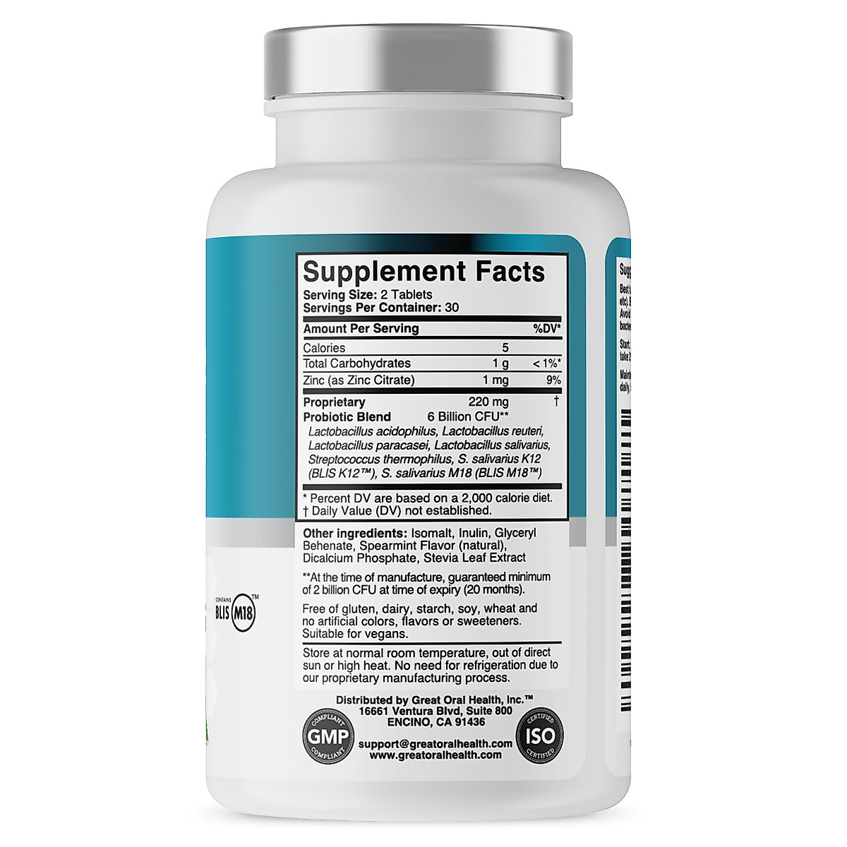 Oral Probiotics for Mouth Bad Breath Treatment for Adults: Dentist Formulated BLIS K12 M18 Advanced Oral Probiotics for Teeth and Gums, 60 Chewable Oral Health Probiotics Supplement Tablets (Mint 2pk)