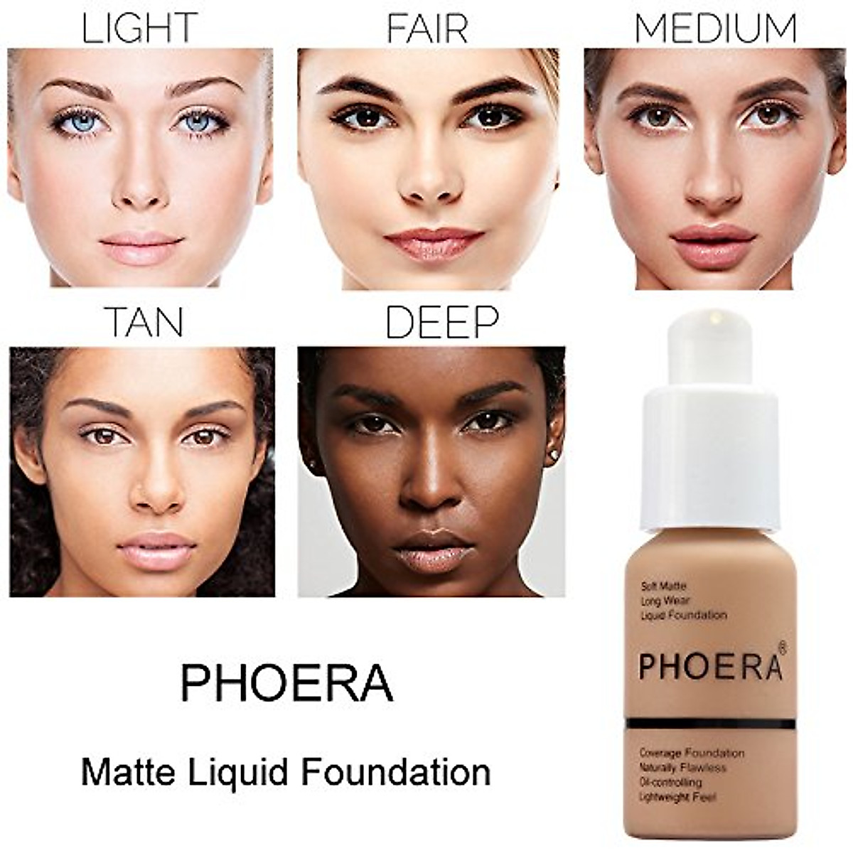 BestLand 2Pack PHOERA Foundation Full Coverage Liquid Foundation Cream - Long-lasting Lightweight Concealer - Oil-Free Formula - Natural Shade - Suitable for All Skin Types (2 Pack Buff Beige #104)
