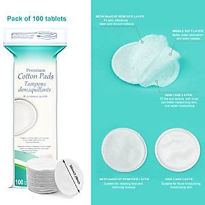 Premium Cotton Rounds for Face 400 Count - Makeup Remover Pads, Hypoallergenic, Lint-Free | 100% Pure Cotton Pads for Face Cleasing, Applying Facial Toner & Nail Polish Remover
