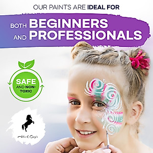 ADIS&GUYS Face Painting Kit For Kids - 20 Water Based, Quick Dry, Non-Toxic Sensitive Skin Paints, 3 Glitters, 2 temporary hair chalks combs, 3 Paint Brushes, 40 Stencils, 2 Tattoos Sheets , Face Painting Book 20 Face Paint kit 20 Face Paint kit
