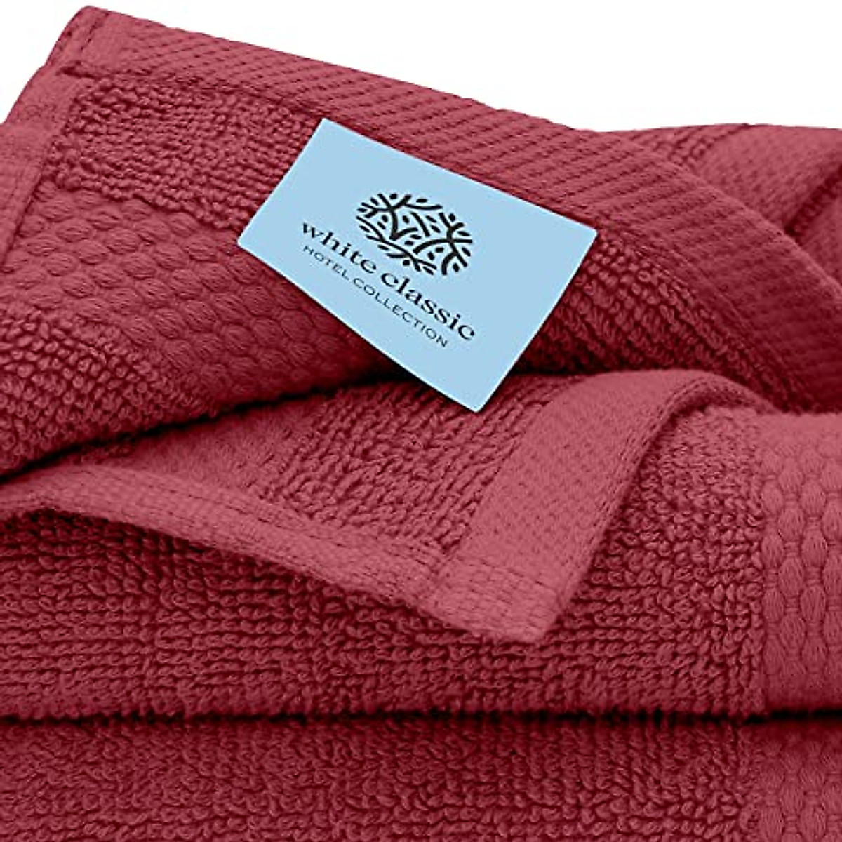 White Classic Luxury Hand Towels | 6 Pack Luxury Cotton Washcloths | 12 Pack Bundle (Burgundy)