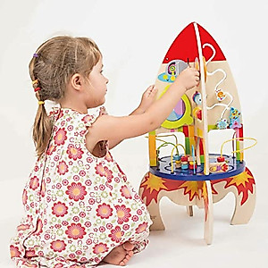 Classic World Activity Cube Rocket, Activity Box Space Craft Activity Center with Bead Maze Gears Mirror Roller Coaster Busy Board for Toddlers Kids