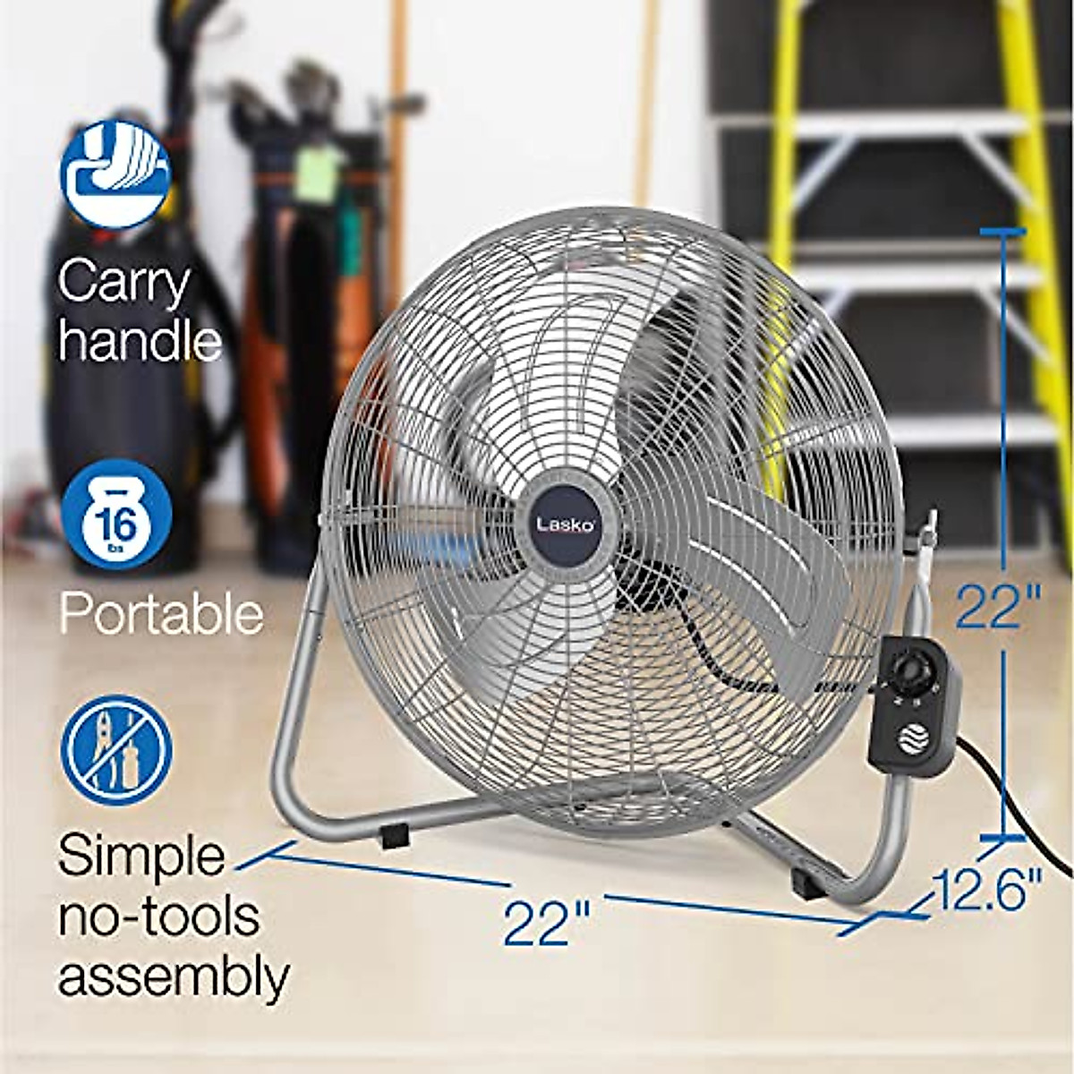Lasko 20″ High Velocity QuickMount, Easily Converts from a Floor Wall Fan, Silver 2265QM