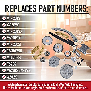 Engine Timing Chain Kit - Compatible with Buick, Chevy, GMC, Pontiac and Saturn - 2.0L, 2.2L, 2.4L - LaCrosse, HHR, Malibu, Terrain, G5, G6, Saab - Replaces 9-4201S, 12680750, 94201SX