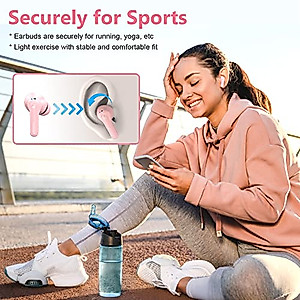 MURPISO Wireless Earbuds, Active Noise Cancelling Bluetooth5.2 Deep Bass Headphones with 4 Mics, 35 Hours Playtime, IPX6 Waterproof Earphones, in-Ear Bluetooth Earbuds for iPhone Android Pink