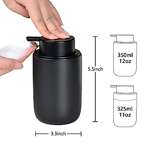 BosilunLife Foaming Soap Dispenser Set - Black Ceramic Foam Hand Soap Dispenser 12oz Set with Rust Proof Pump, 4Pcs Clear Stickers for Kitchen, Bathroom - 2 Pack