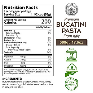 Morelli Bucatini Pasta Noodles - Premium Organic Italian Pasta from Italy - Handcrafted, Family Owned Gourmet Pasta Brand - Durum Wheat Semolina Pasta 17.6oz / 500g - Pack of 2