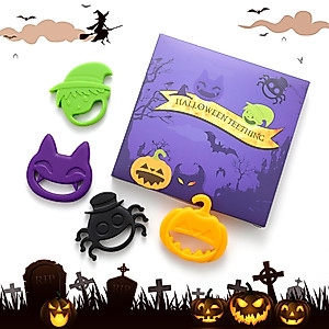Halloween Teething Toys, Soft Silicone Baby Soothing Teether Chew Toys for Toddlers, Treat or Trick Stocking Stuffers Bags Gifts