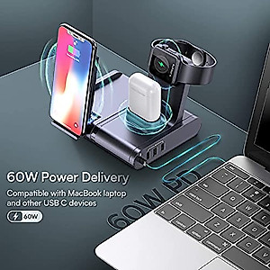 seenda Charging Station for Multiple Devices - 90W Fast Charger Station with 4 USB Ports (1 USB C + 3 USB A) and 10W Wireless Charger for iWatch AirPods iPhone MacBook,Tablet iPad and More